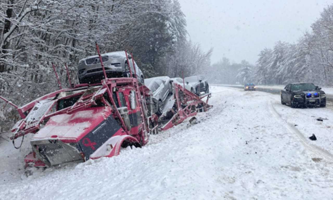 Dislodged Car Falls Onto Carrier Driven By Stamford Man On Slippery NH ...