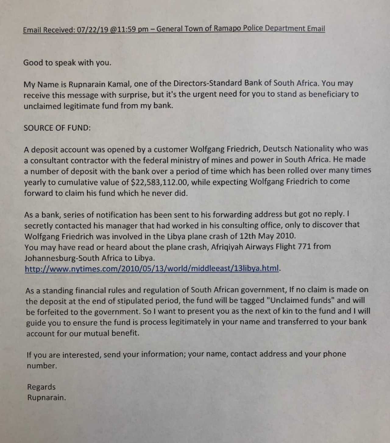 Don't Fall For It: Police Issue Alert For Unclaimed Funds Email Scam ...