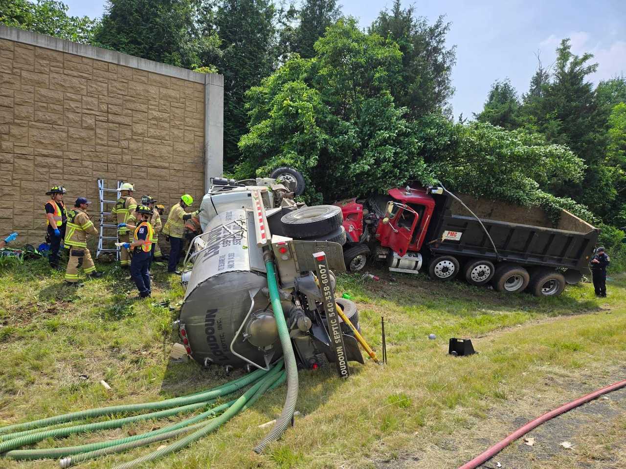 Septic Truck Flips, Dump Truck Crashes Into Trees On Route 7 In ...