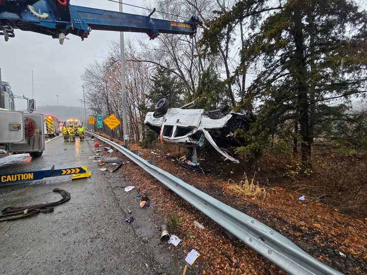 Photo Shows Heavily Damaged Vehicle That Overturned On Route 287 In ...