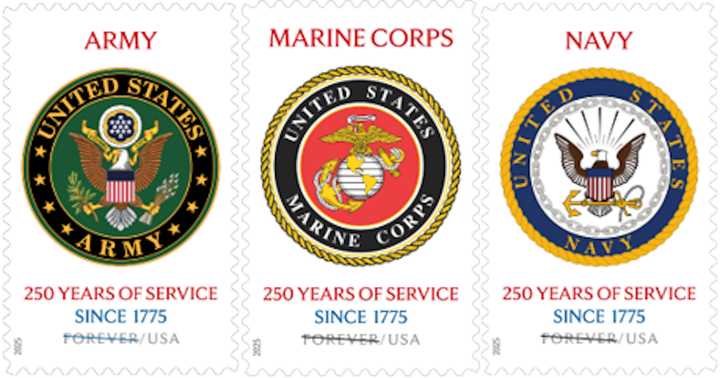 USPS Honors Army, Navy, Marines With 250th Anniversary Forever Stamps ...