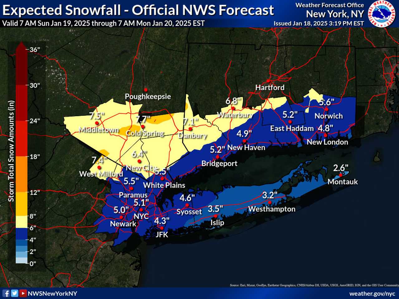 Brand-New Storm Snowfall Map: Here's What To Expect In Westchester ...