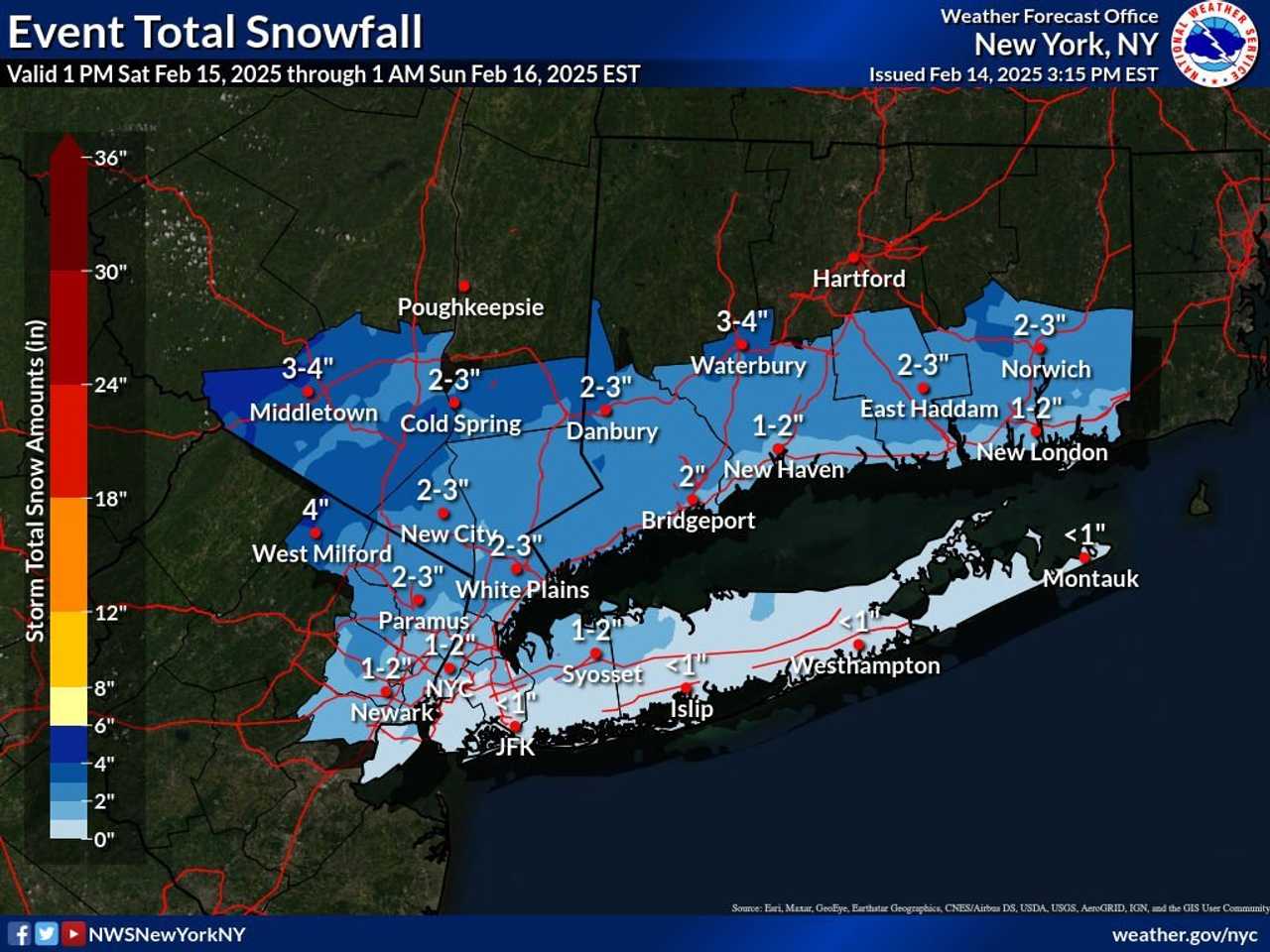 New Storm Snowfall Map: Here Are Latest Projections For Fairfield ...