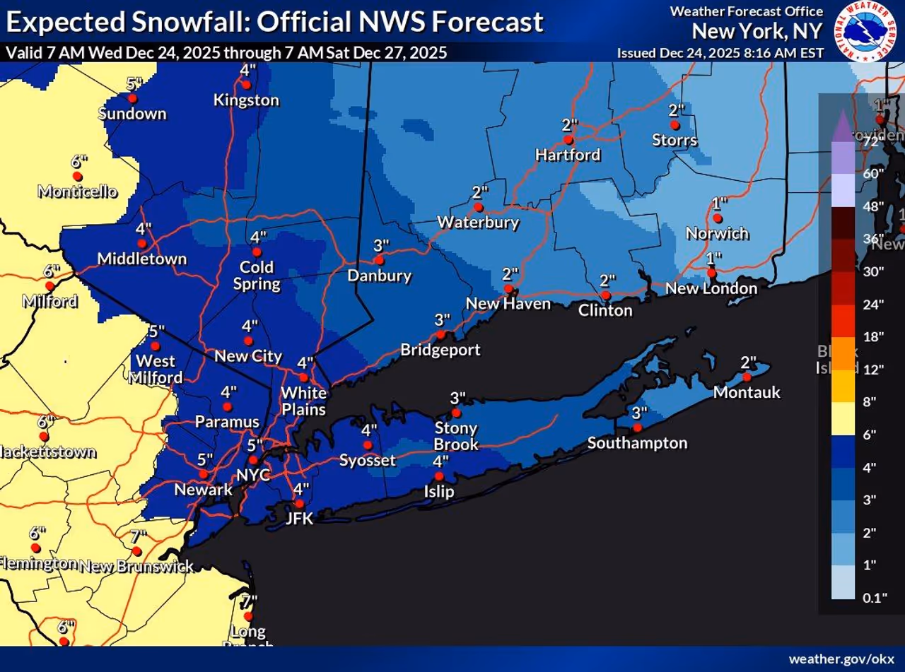 New Snowfall Map Reveals Projected Totals For Fairfield County | Darien ...