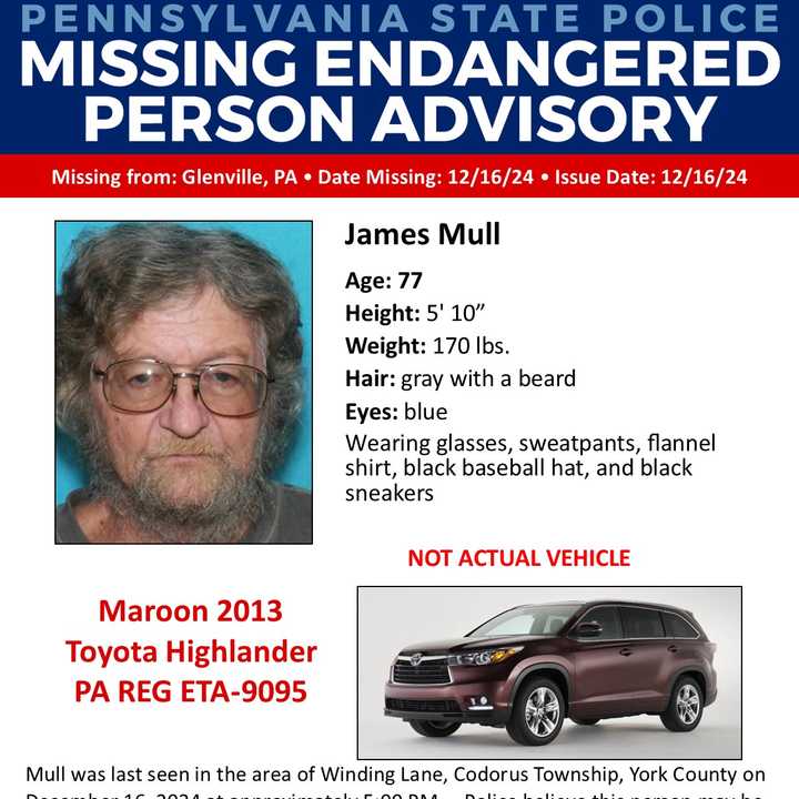 Missing Endangered Alert Issued For 77-Year-Old York County Man: PA State Police | Columbia ...