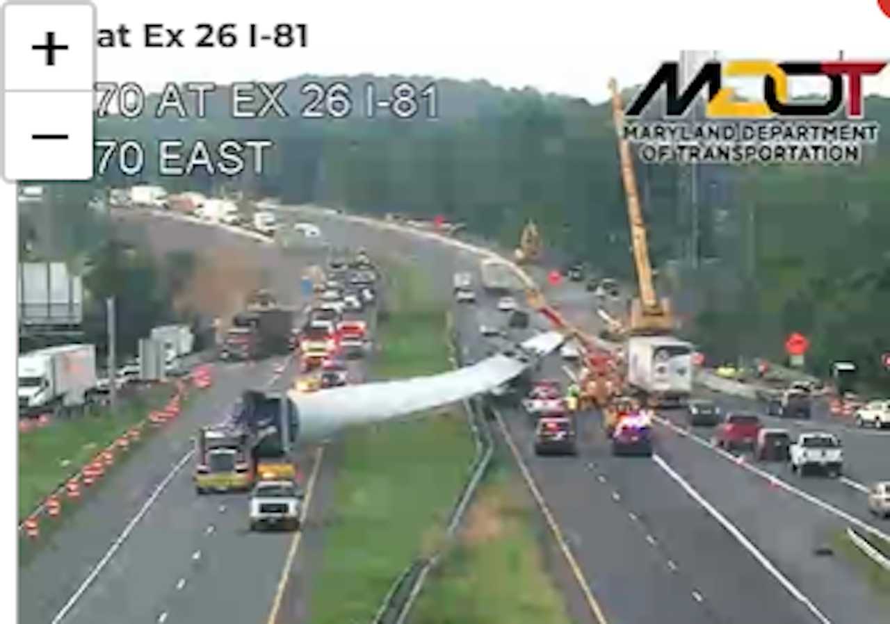 Wind Turbine Blade Falls Off Truck, Blocks I-70 In Maryland: Traffic ...