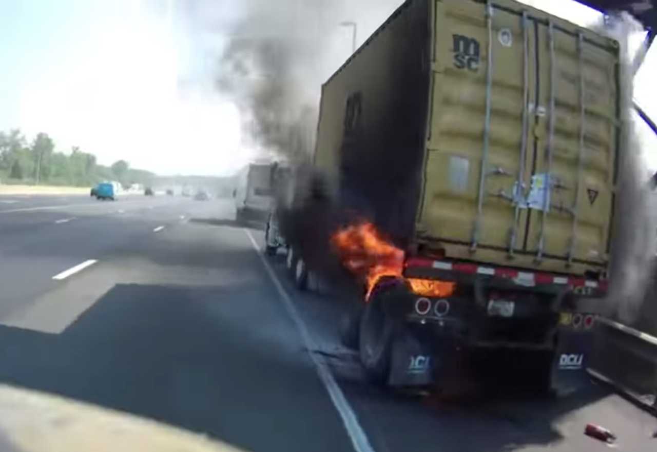 1 Flown In NJ Turnpike Tractor Trailer Fire (Video) | Waterford-Atco ...