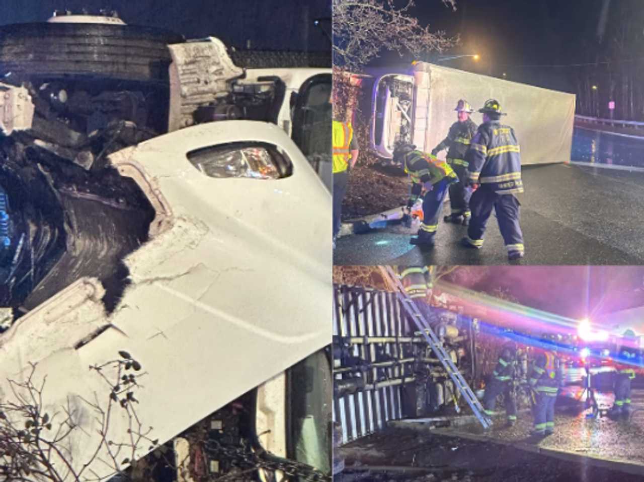 Trapped Box Truck Driver Freed In Wyckoff Rollover Crash: Fire ...
