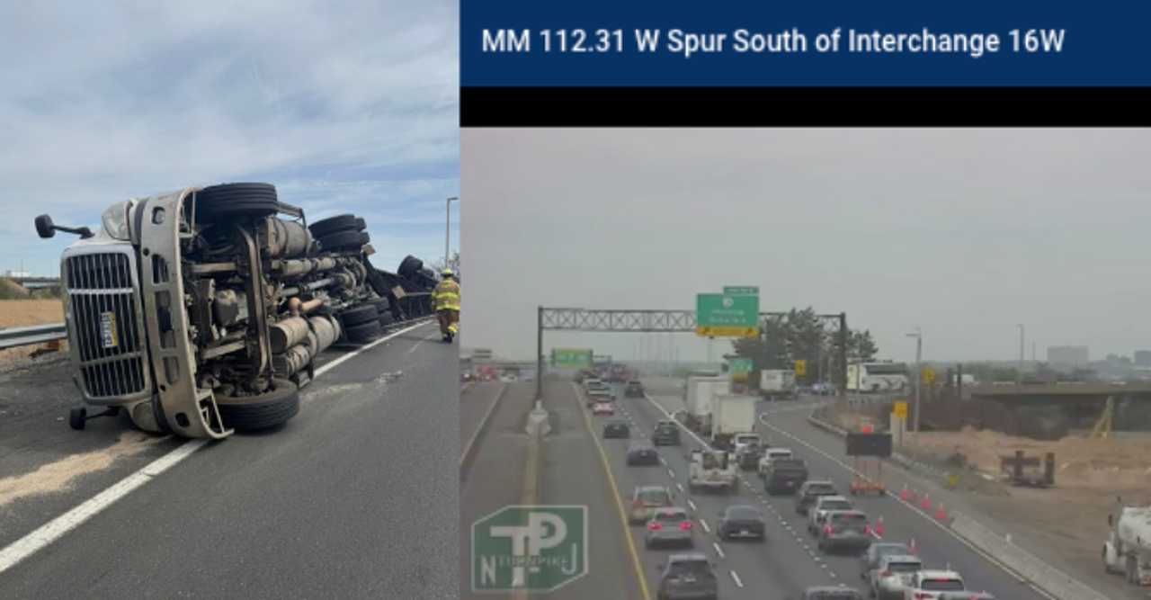 Lumber Truck Overturns On NJ Turnpike In East Rutherford, Driver ...