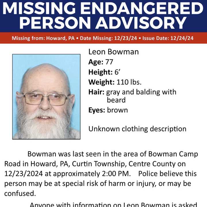 Missing Endangered Alert Issued For 77-Year-Old Man: PA State Police | Oley Daily Voice