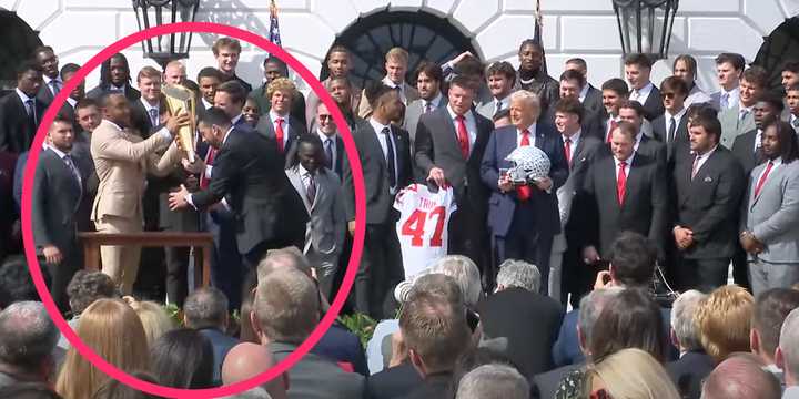 Watch: VP JD Vance Fumbles National Championship Trophy With Ohio State ...