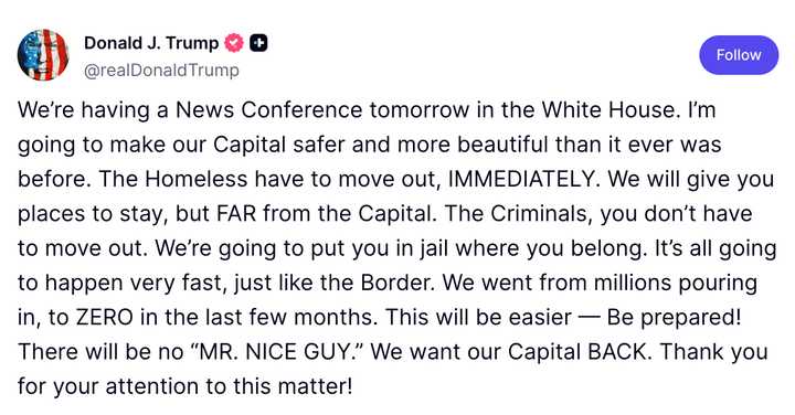 ‘No More Mr. Nice Guy’: Trump Orders DC Homeless To Move ‘Immediately ...