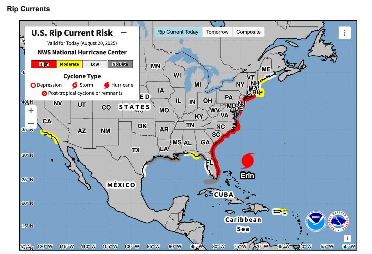 Hurricane Erin Turns North With Dangerous Surf, Rip Current Alerts ...